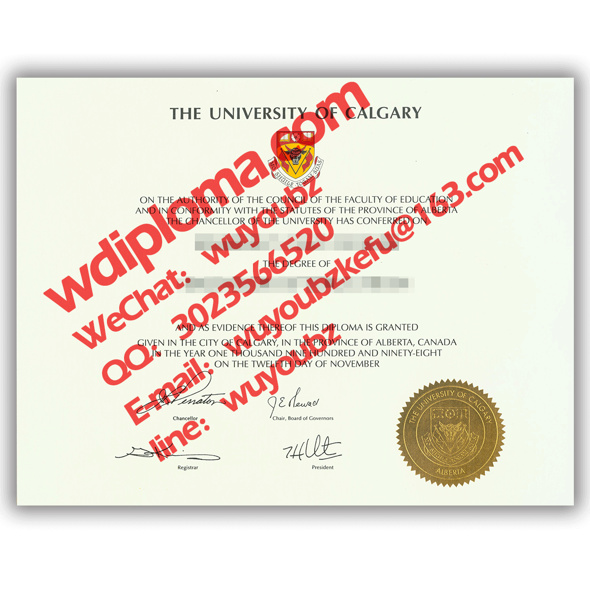Original Canadian diploma of university of Calgary